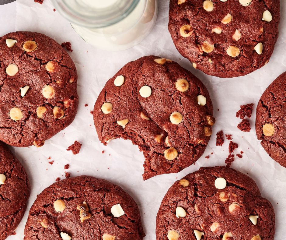 Easy Air Fryer Crumbl Red Velvet White Chip Cookies - Splash of Taste